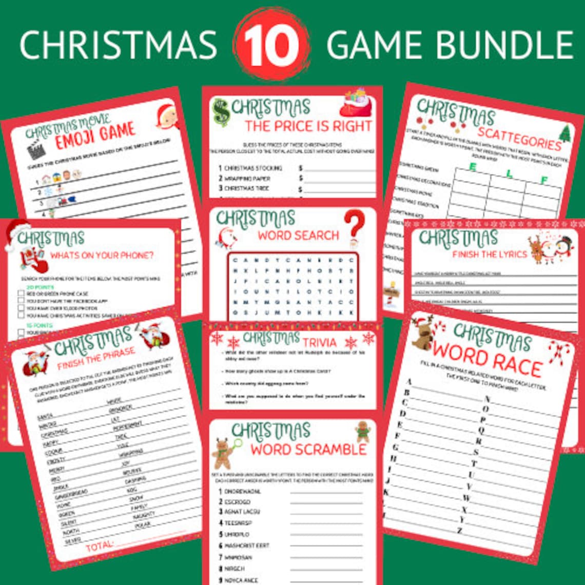 Christmas Game Bundle | 10 Festive Games, Family Fun (PDF) - Etsy