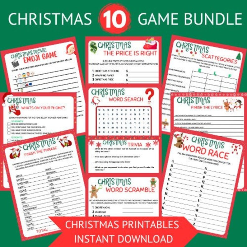 Printable Christmas Game Bundle | Christmas Party Games | Christmas ...