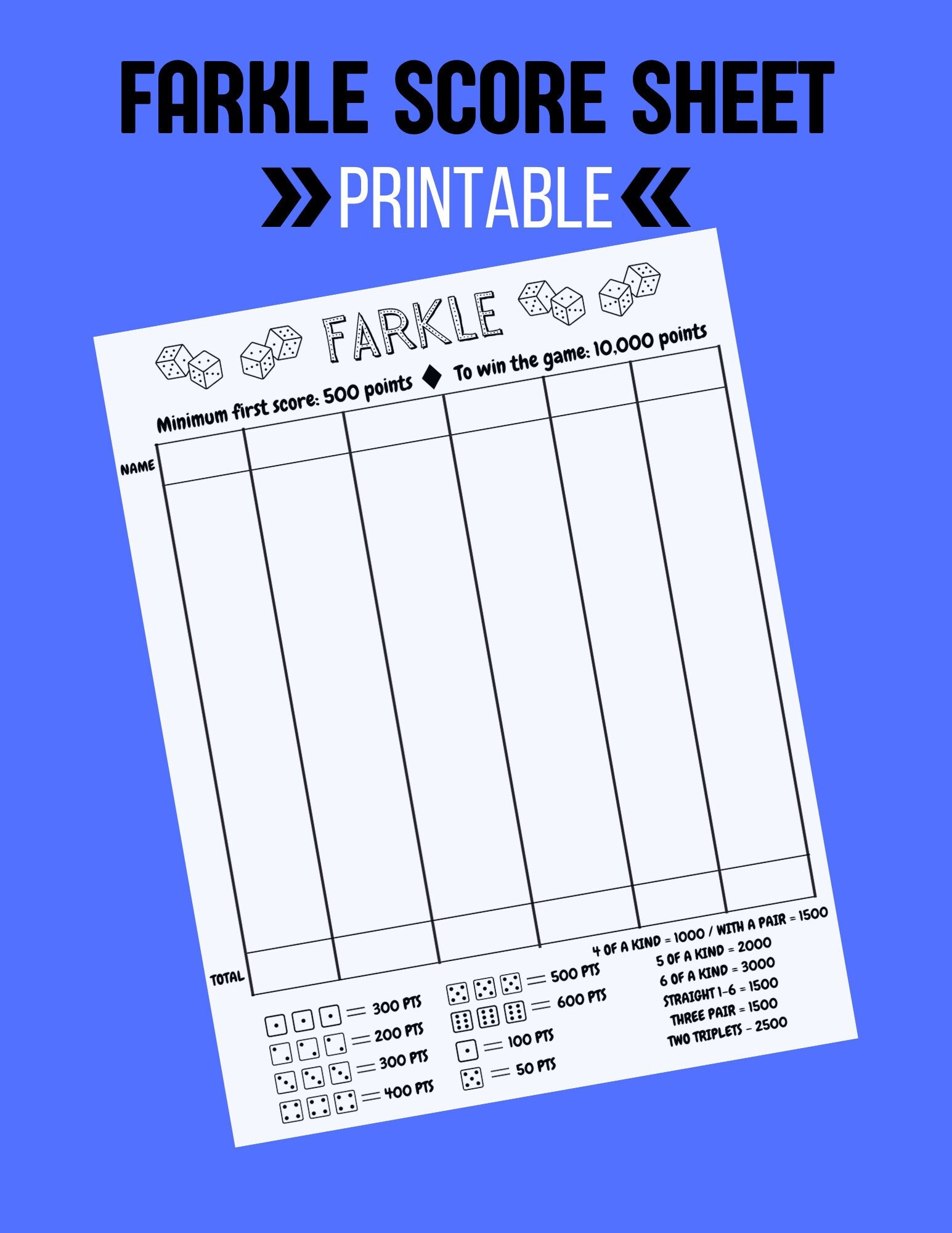 Farkle Score Sheet - Etsy