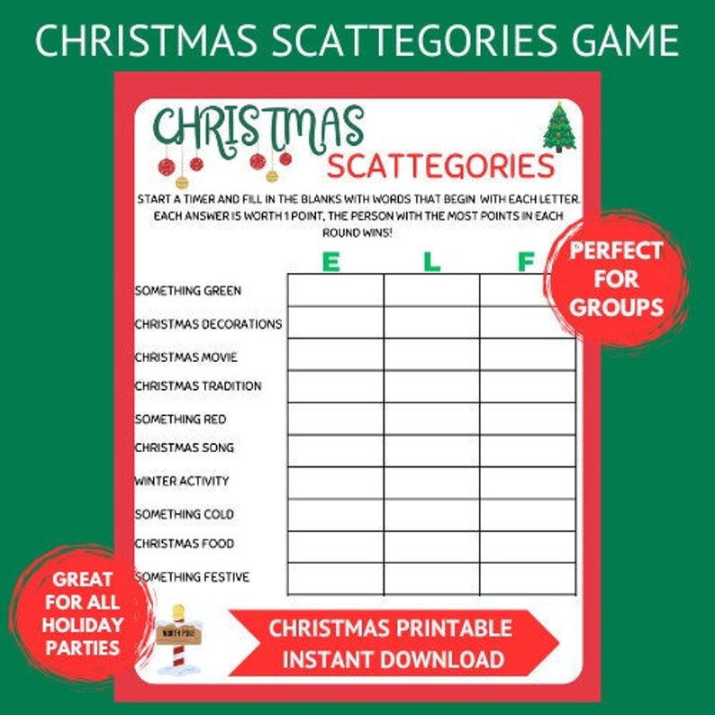 Christmas Scattegories Game | Christmas Printable Game | Christmas ...