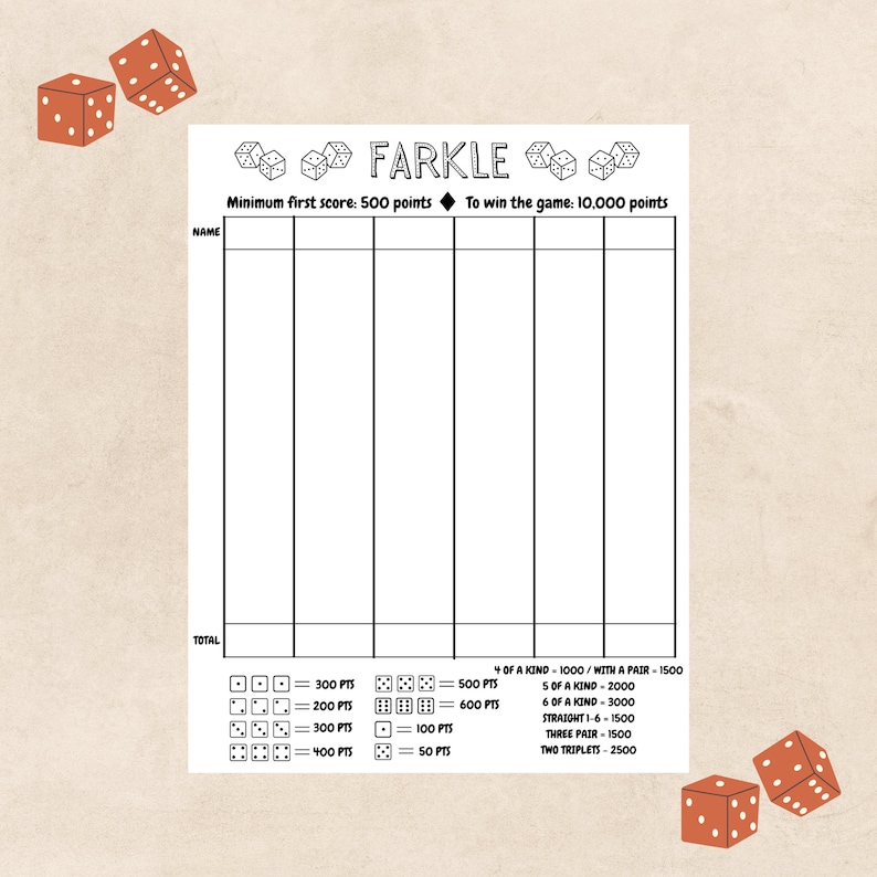 Farkle Score Sheet - Etsy