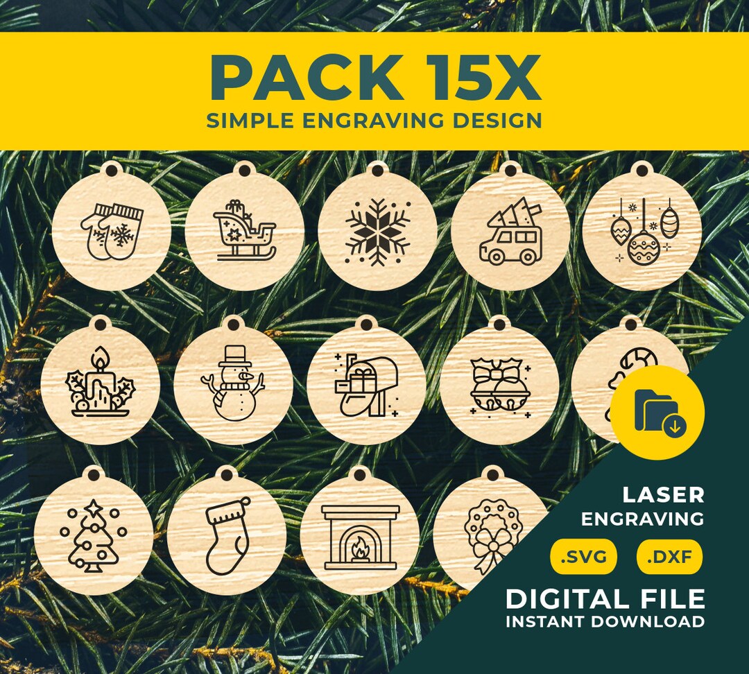 Pack 15 Simple Engraving Ornament Christmas Tree - Laser Cut -digital ...