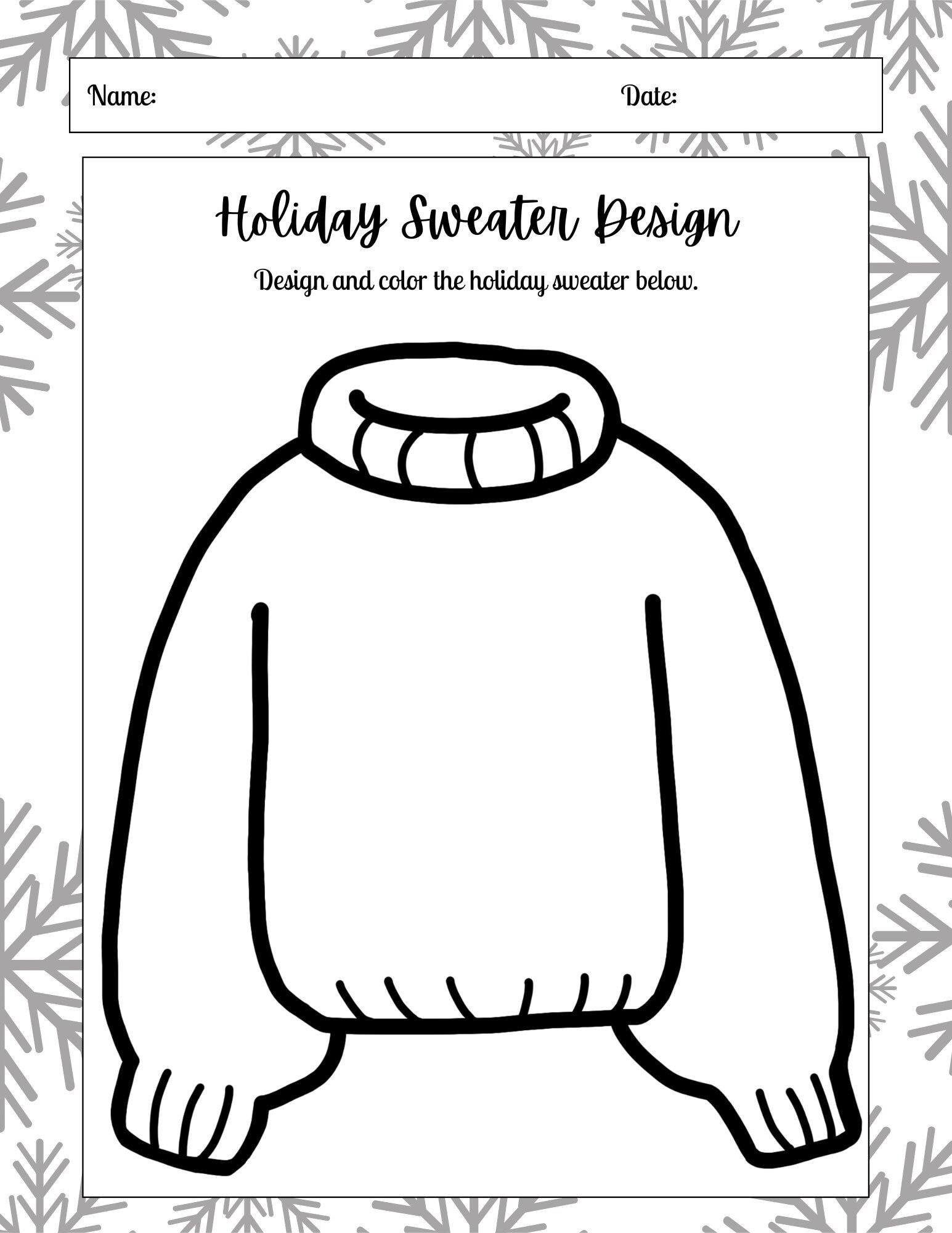 Holiday Sweater Coloring Sheet - Etsy