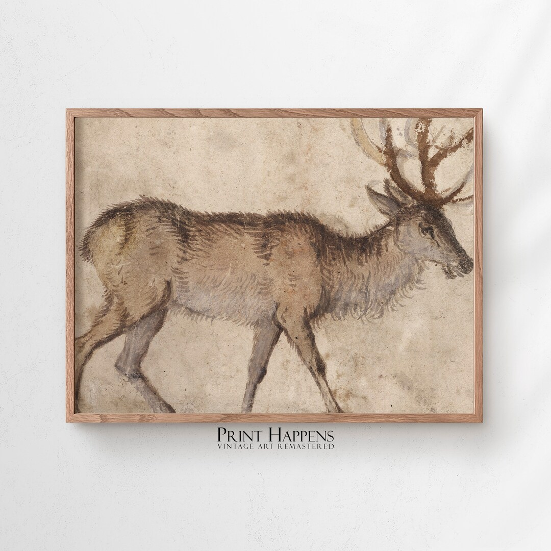 Antique Reindeer Painting | PRINTABLE Wall Art | Vintage Fine Art Print ...