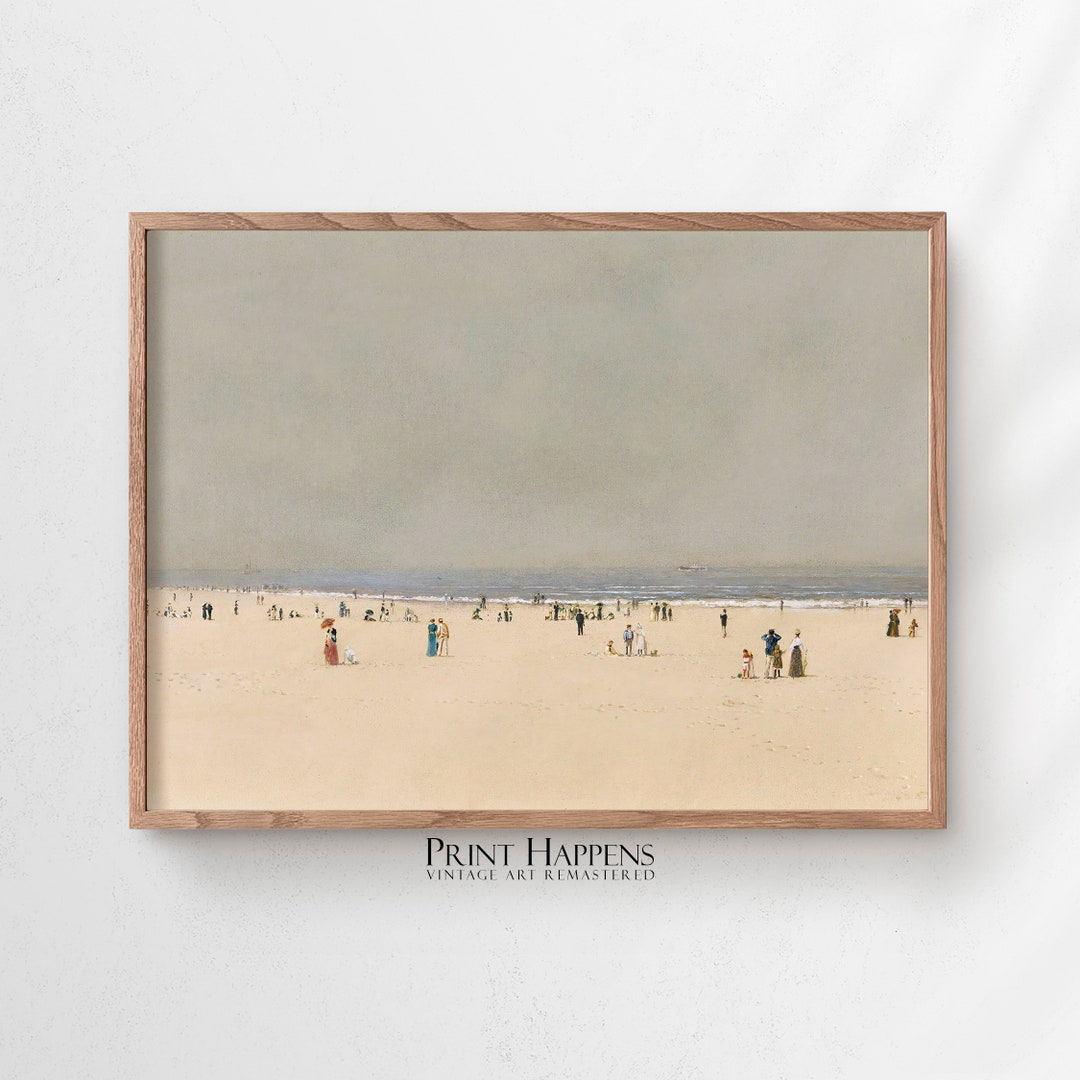 Sand, Sea and Sky Muted Oil Painting, Vintage Art Print, Digital ...