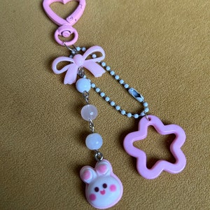 HANDMADE Cute Kawaii Bunny With Heart Ears Keychain, Beaded Accessories ...