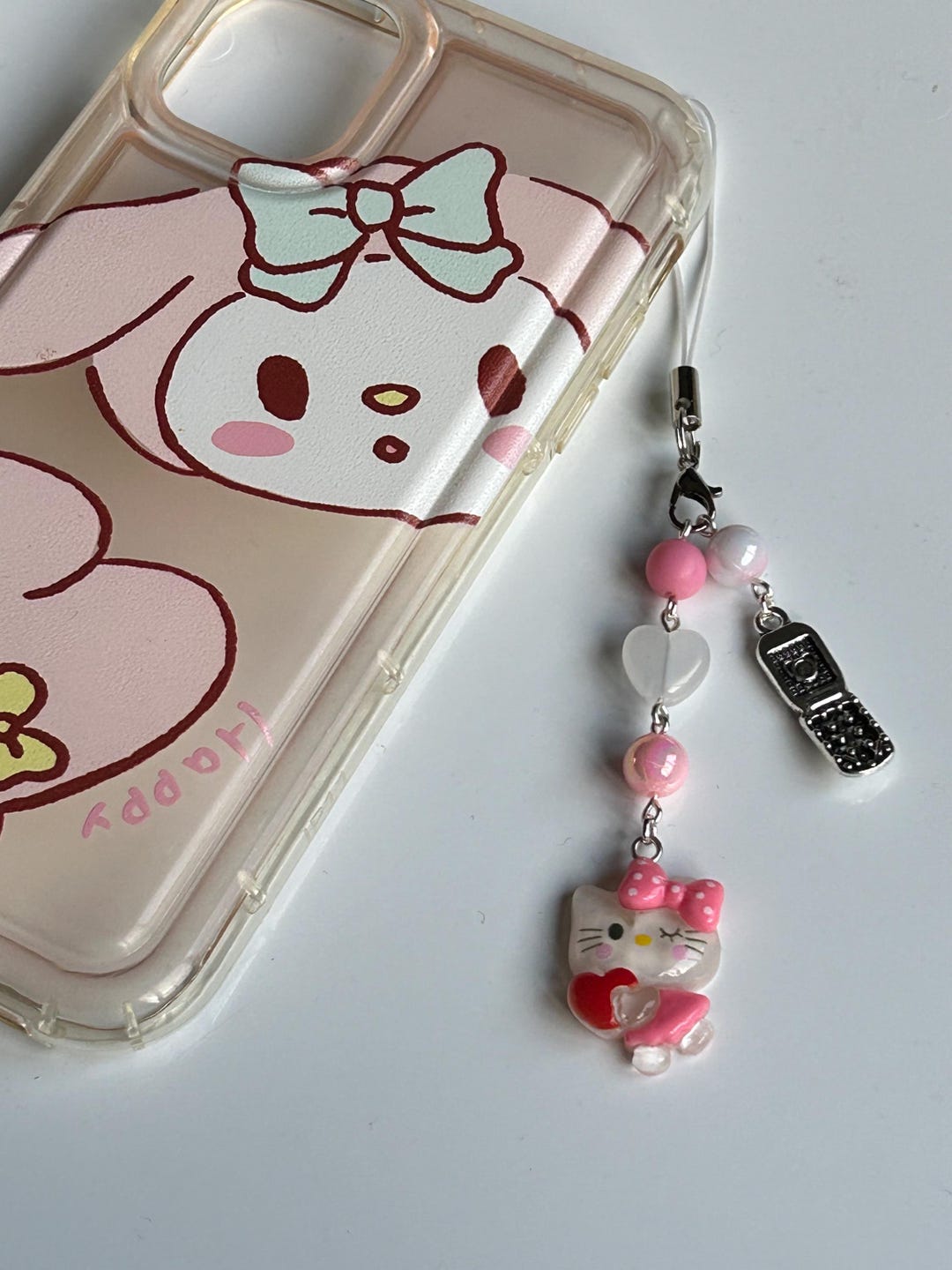 HANDMADE Cute Sanrio Inspired Hello Kitty Mobile Phone Charm, Beaded ...