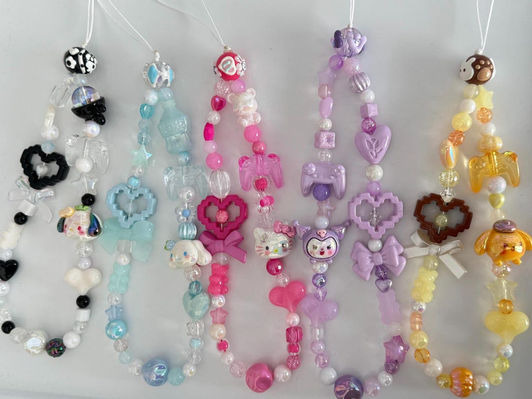 HANDMADE Cute Sanrio Inspired Gamer Girl Phone Charms, Beaded Jewelry ...