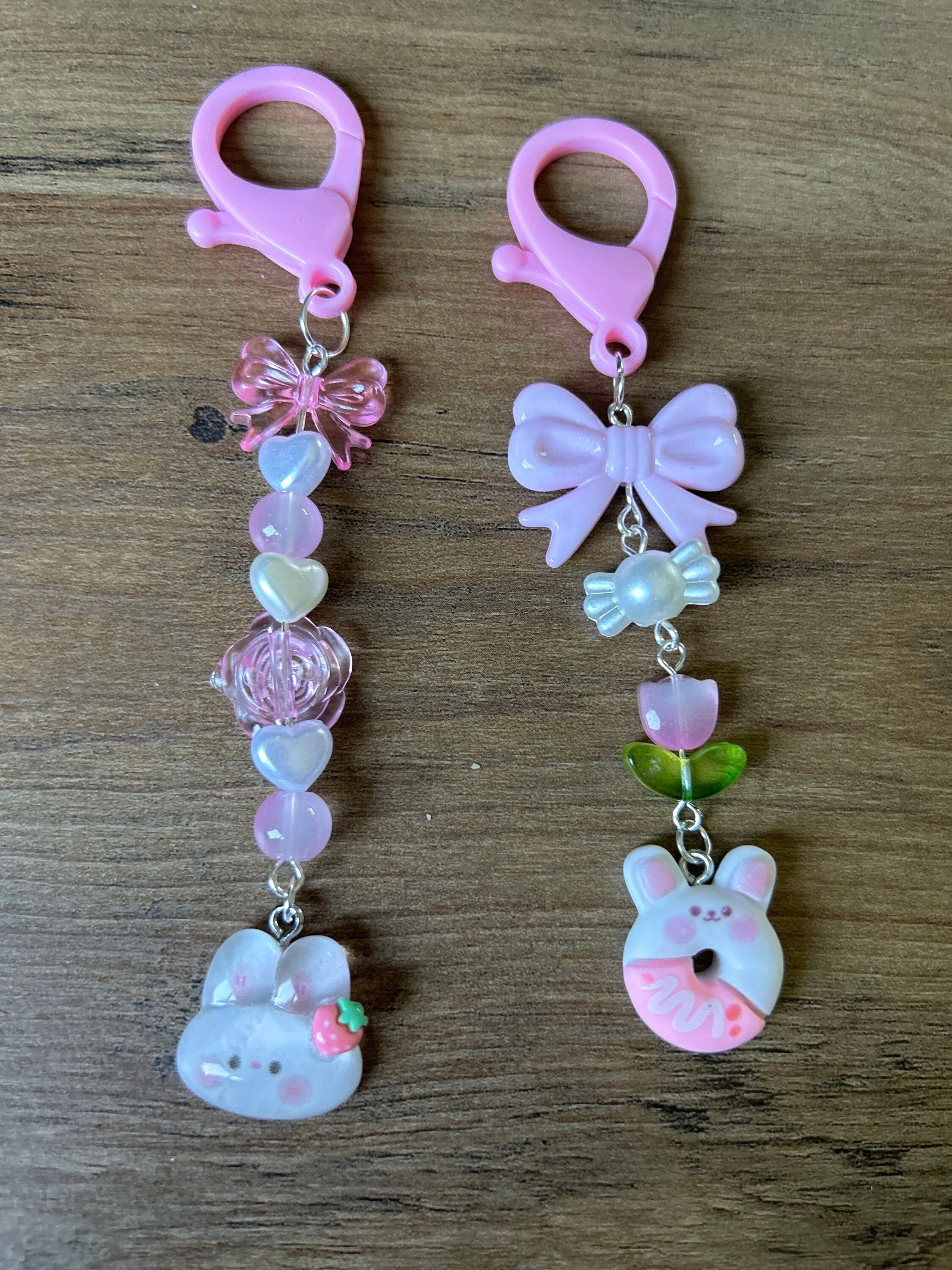 HANDMADE Cute Pink Kawaii Bunny Keychains Beaded Jewelry - Etsy