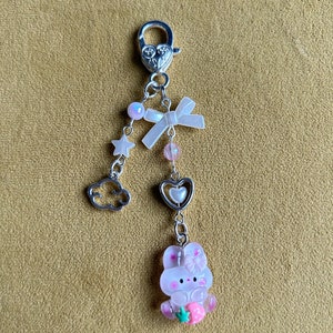 HANDMADE Cute Kawaii Cloud Bunny Keychains, Keyring, Beaded Accessory ...
