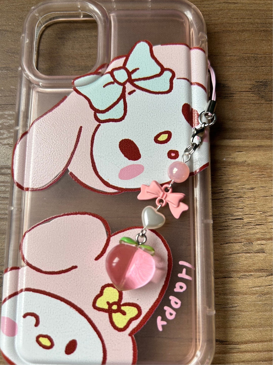HANDMADE Cute Kawaii Bow Peach Phone Charms, Phone Strap, Aesthetic ...