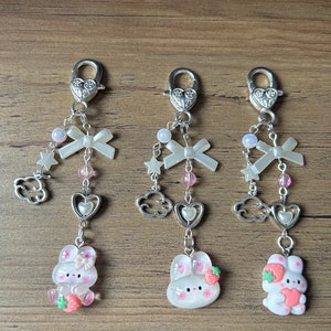 HANDMADE Cute Kawaii Cloud Bunny Keychains, Keyring, Beaded Accessory ...