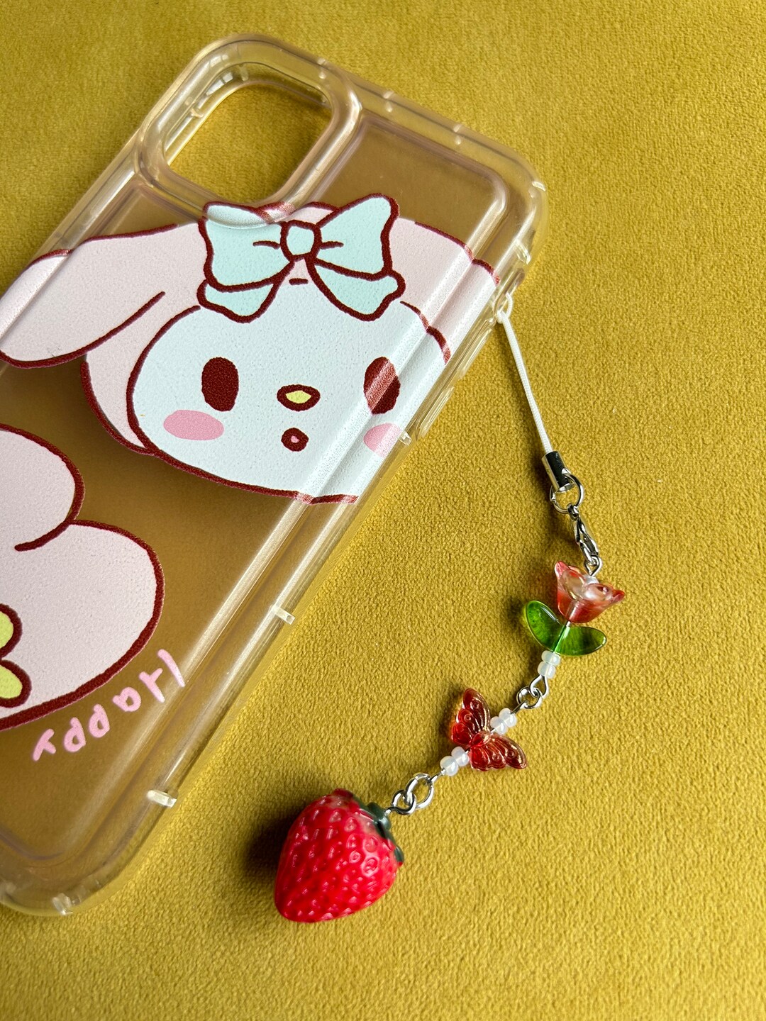 HANDMADE Cute Strawberry Phone Charm, Beaded Accessories, Aesthetic ...