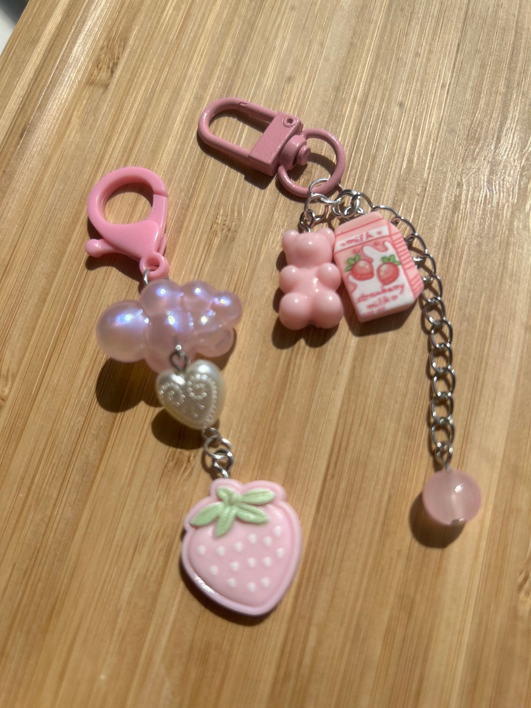 Cute Handmade Pastel Pink Kawaii Teddy Bear Keychain, Keyring, Bag ...