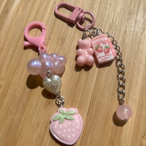 Cute Handmade Pastel Pink Kawaii Teddy Bear Keychain, Keyring, Bag ...