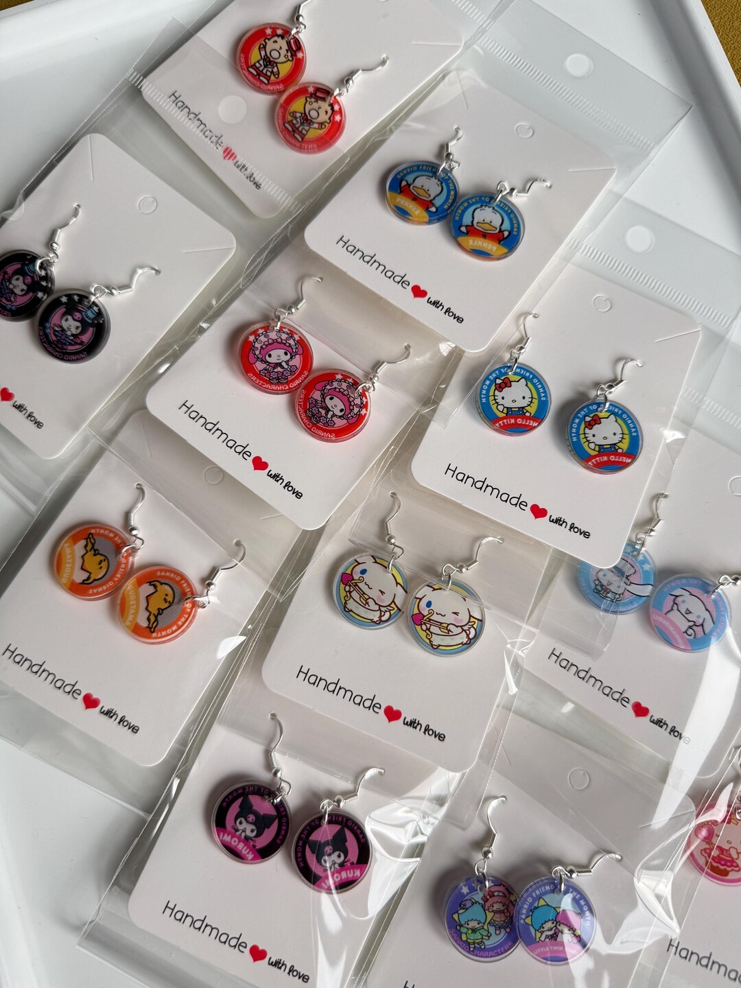 Handmade Sanrio Themed Acrylic Disc Sterling Silver Earrings, Fish Hook ...