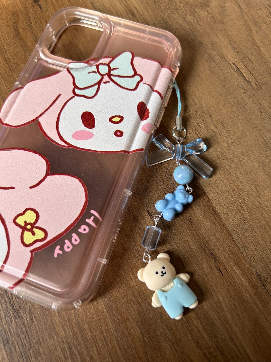 HANDMADE Cute Kawaii Blue Teddy Phone Charm, Beaded Jewelry, Beaded ...