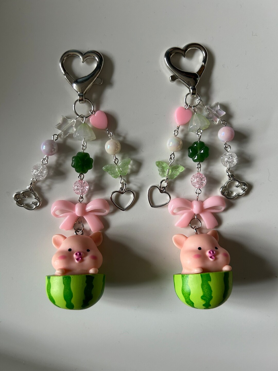 HANDMADE Cute Kawaii Piggy in a Watermelon Keychain, Keyring, Beaded ...