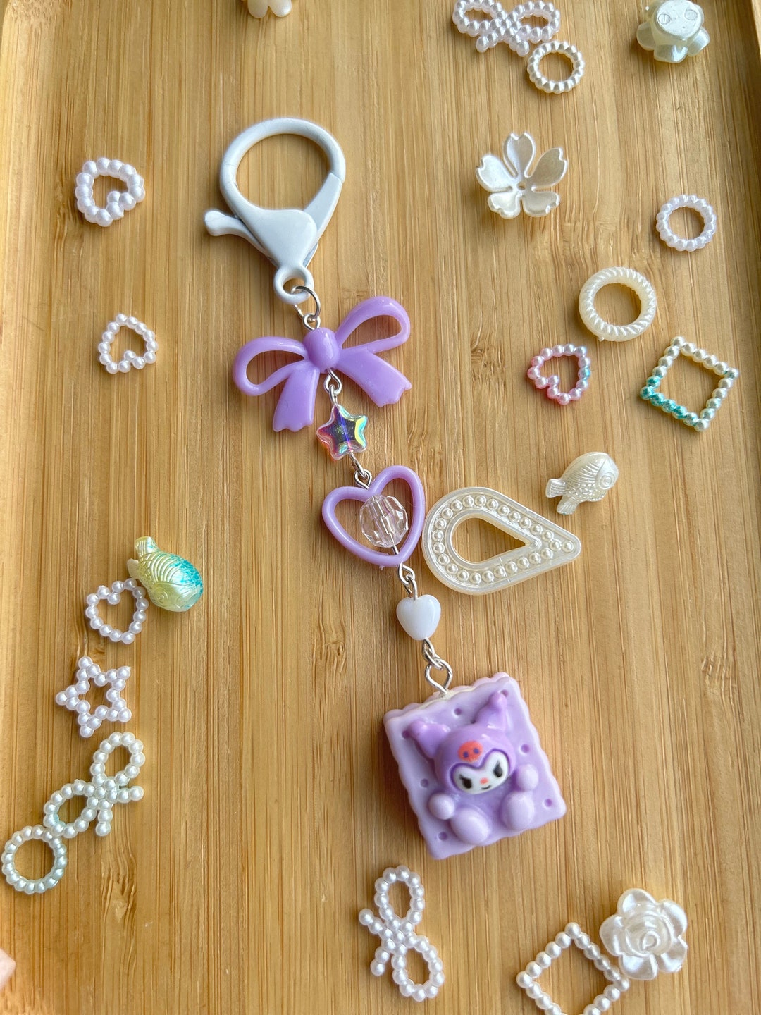 HANDMADE Cute Kawaii Kuromi Keyring, Kuromi Smores Keychain, Beaded ...