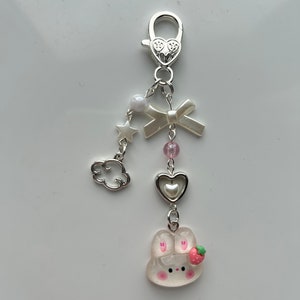 HANDMADE Cute Kawaii Cloud Bunny Keychains, Keyring, Beaded Accessory ...