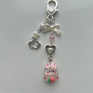 HANDMADE Cute Kawaii Cloud Bunny Keychains, Keyring, Beaded Accessory ...