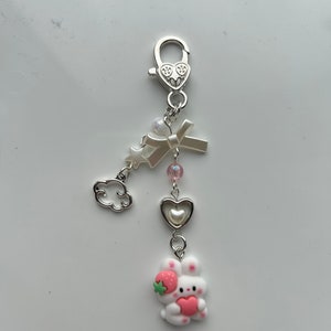 HANDMADE Cute Kawaii Cloud Bunny Keychains, Keyring, Beaded Accessory ...