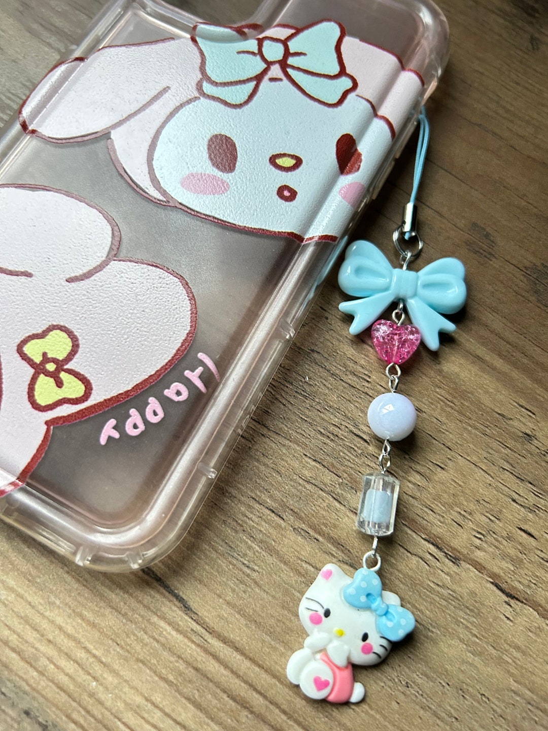 HANDMADE Cute Kawaii Inspired Pink and Blue Hello Kitty Phone Charm ...