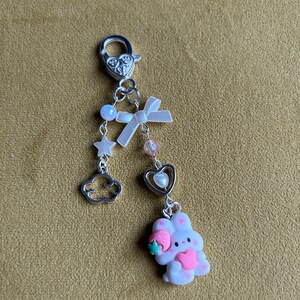 HANDMADE Cute Kawaii Cloud Bunny Keychains, Keyring, Beaded Accessory ...