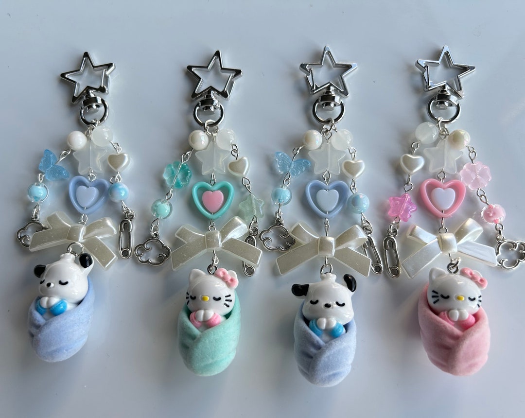 Super Cute Handmade Kawaii Sanrio Baby Keychains, Hello Kitty, Beaded ...