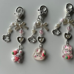 HANDMADE Cute Kawaii Cloud Bunny Keychains, Keyring, Beaded Accessory ...