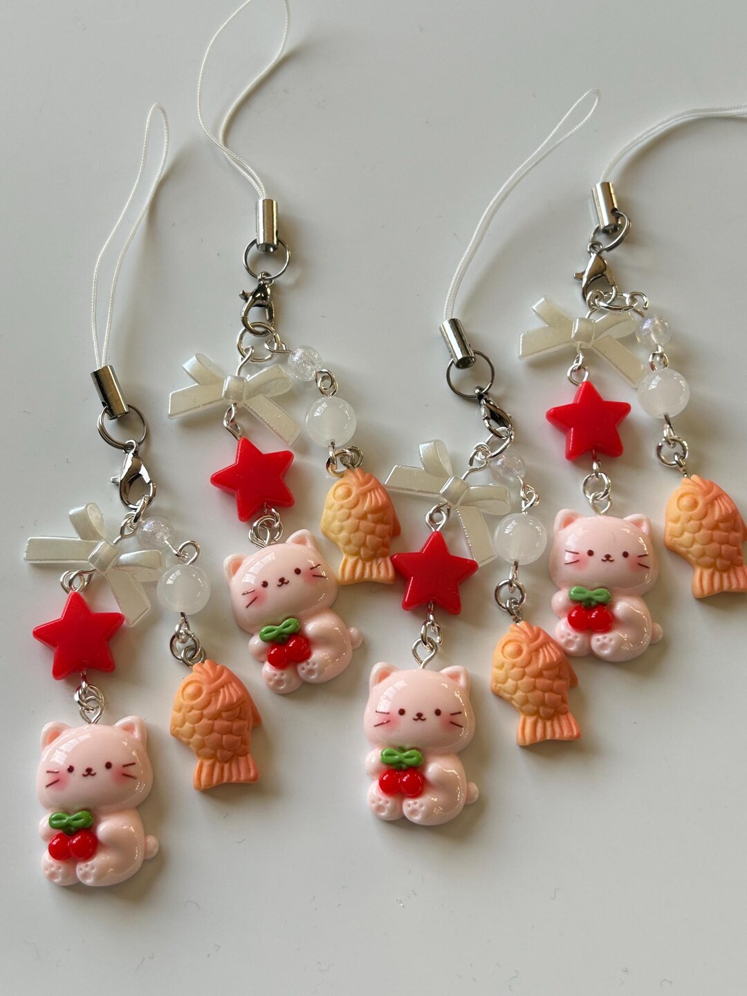 HANDMADE Cute Kawaii Cat Phone Charms , Beaded Accessories, Catfish ...