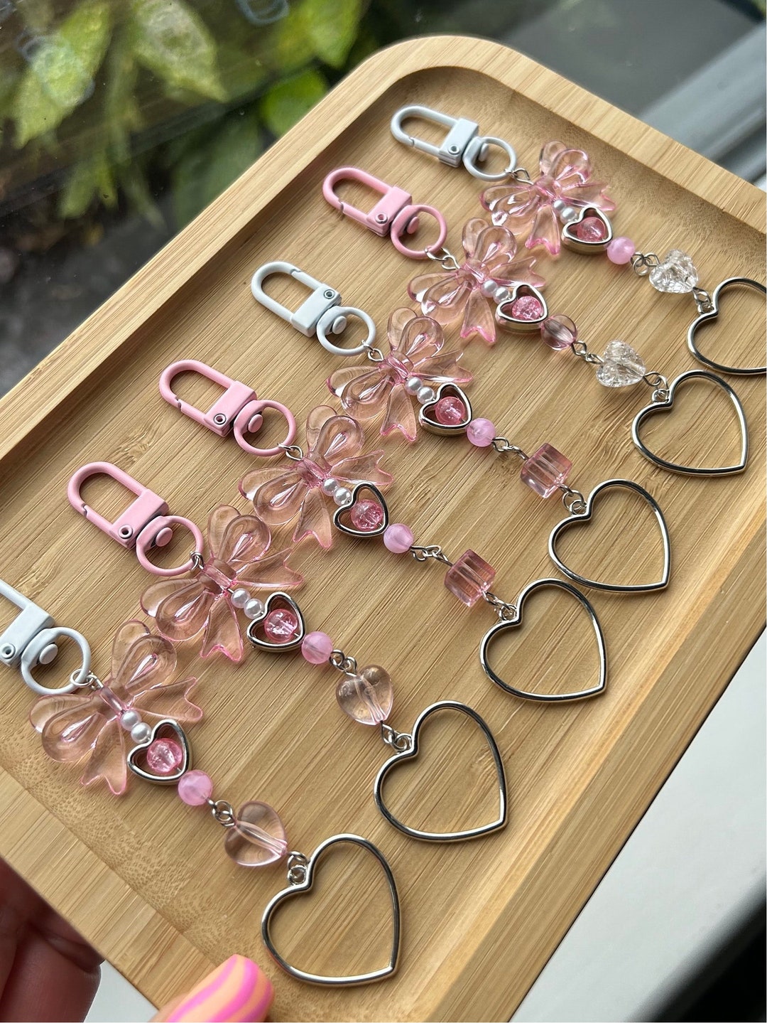 HANDMADE Cute Coquette Keychains, Beaded Accessories, Bag Charm, Pastel ...