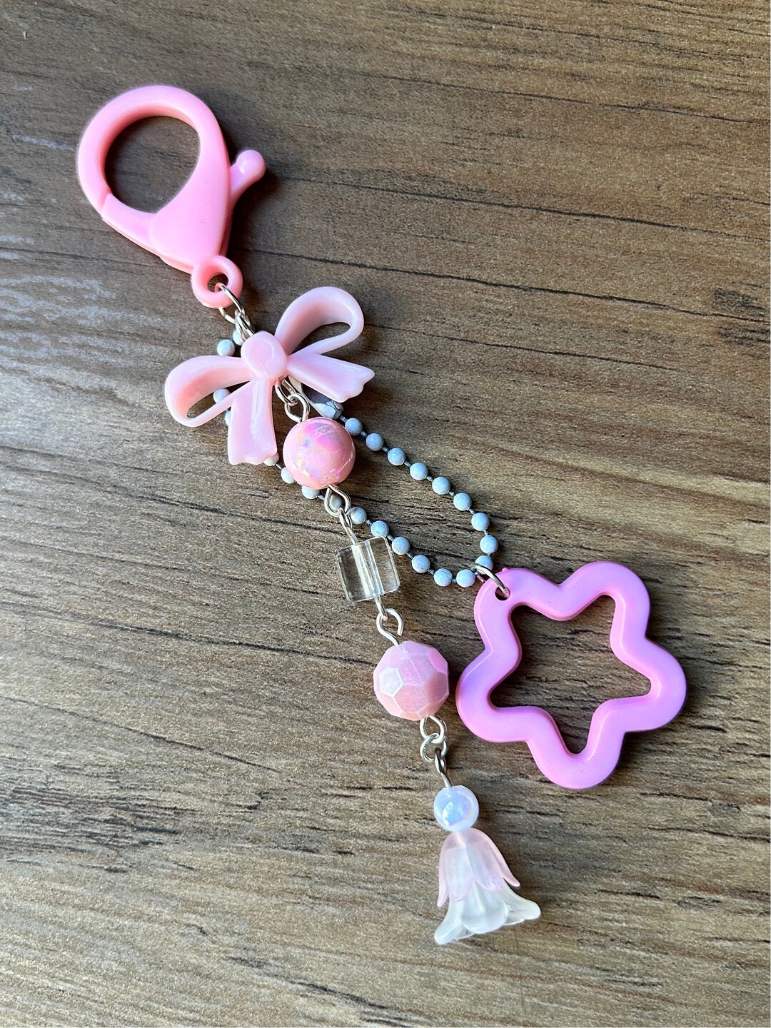 HANDMADE Cute Kawaii Pink Girl Keychain Keyring Beaded - Etsy
