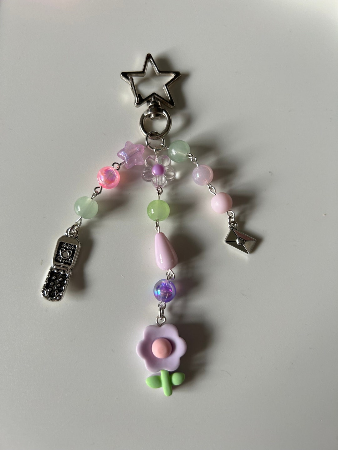 HANDMADE Cute Kawaii Lilac Flower Keychain, Beaded Accessories, Pastel ...