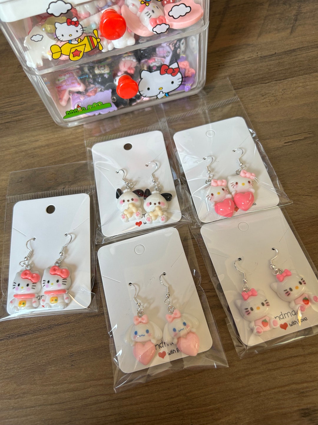 Handmade Cute Sanrio Themed Charm Sterling Silver Earrings, Fish Hook ...