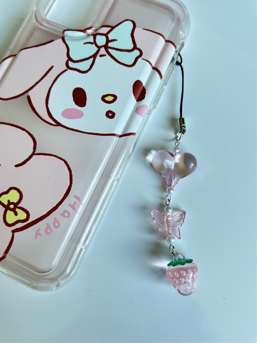 HANDMADE Cute Kawaii Pink Strawberry Phone Charms, Beaded Accessories ...