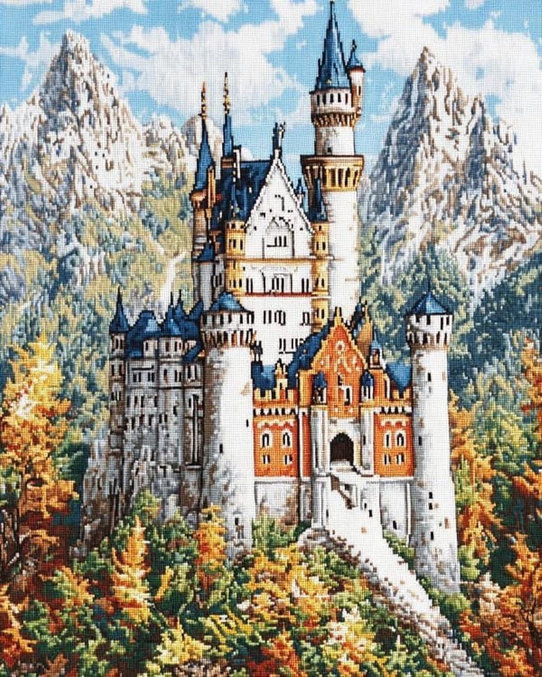 Neuschwanstein Castle Cross Stitch Kit – 11CT Stamped, Germany (16 X 20 ...