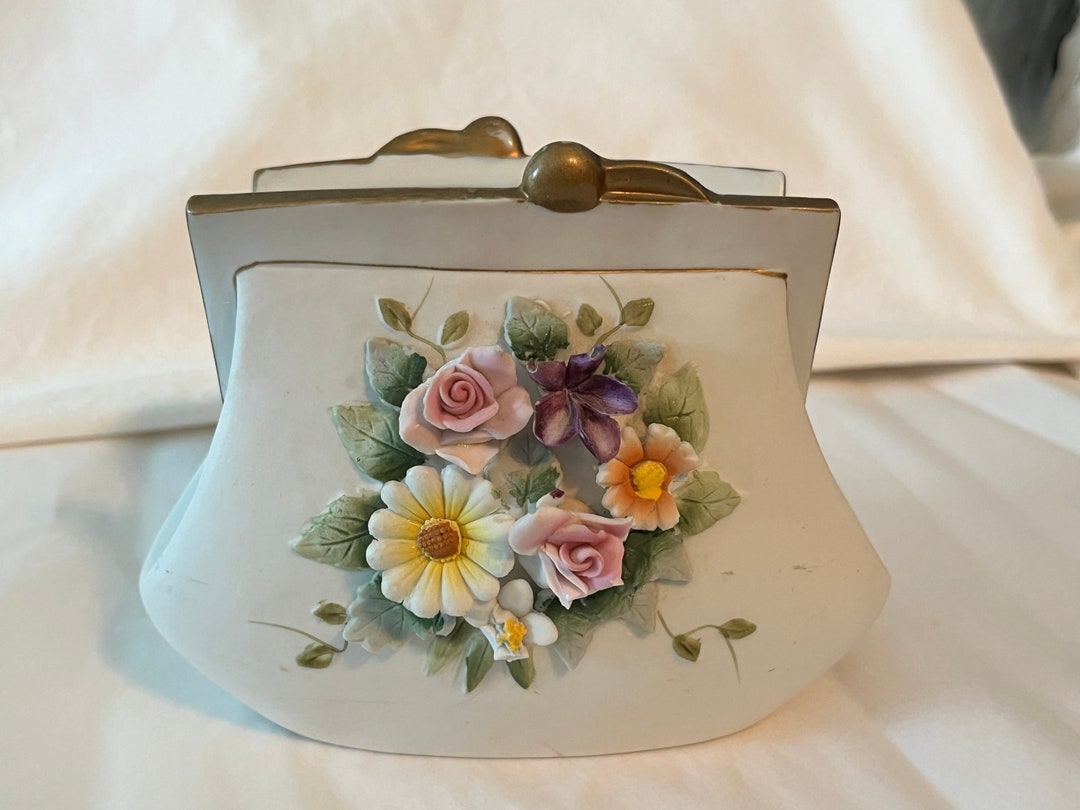 Vintage Lefton China Hand Painted China Porcelain Flower Basket Purse ...
