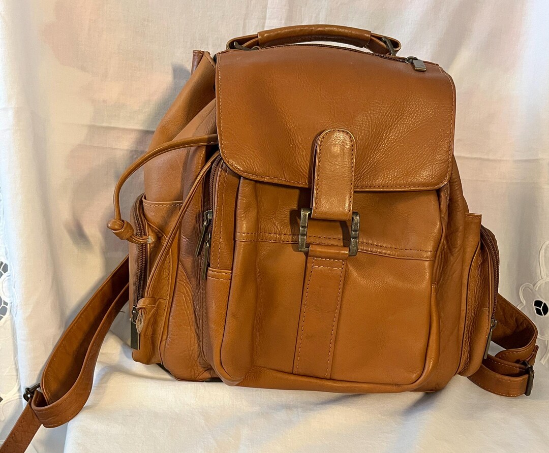 Vintage Wilson's Camel Leather Drawstring Multi Pocket Magnetic Close ...