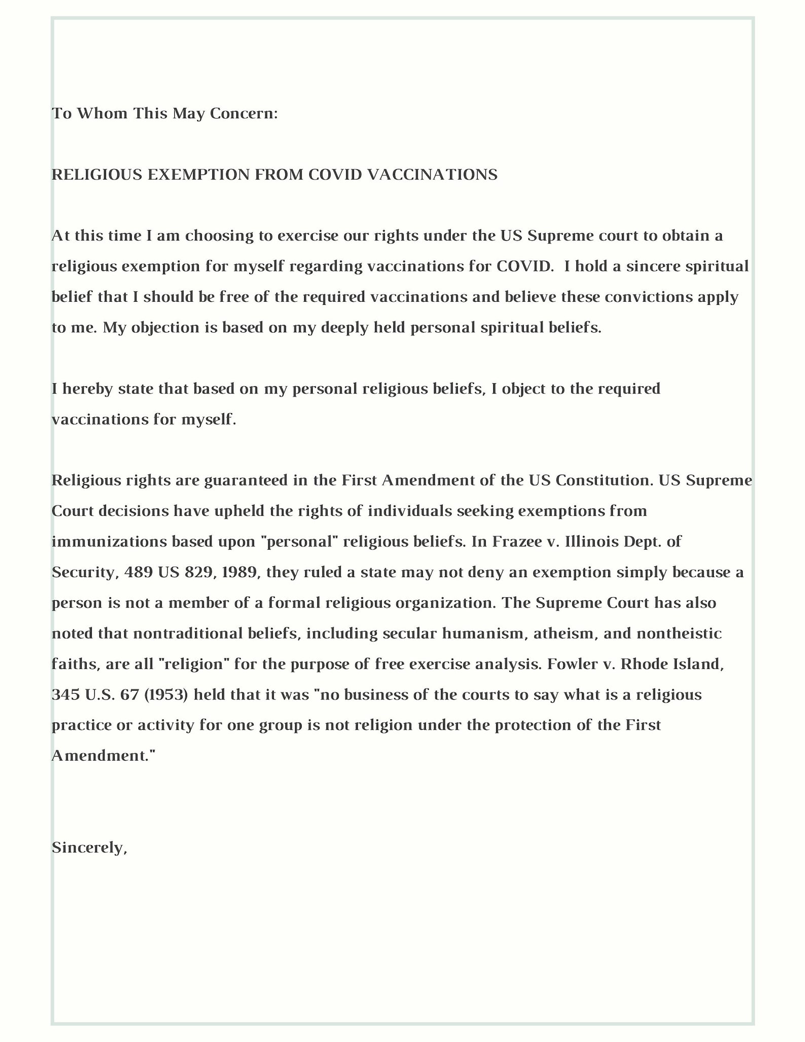 Religious Exemption Letter for COVID Vaccinations - Etsy