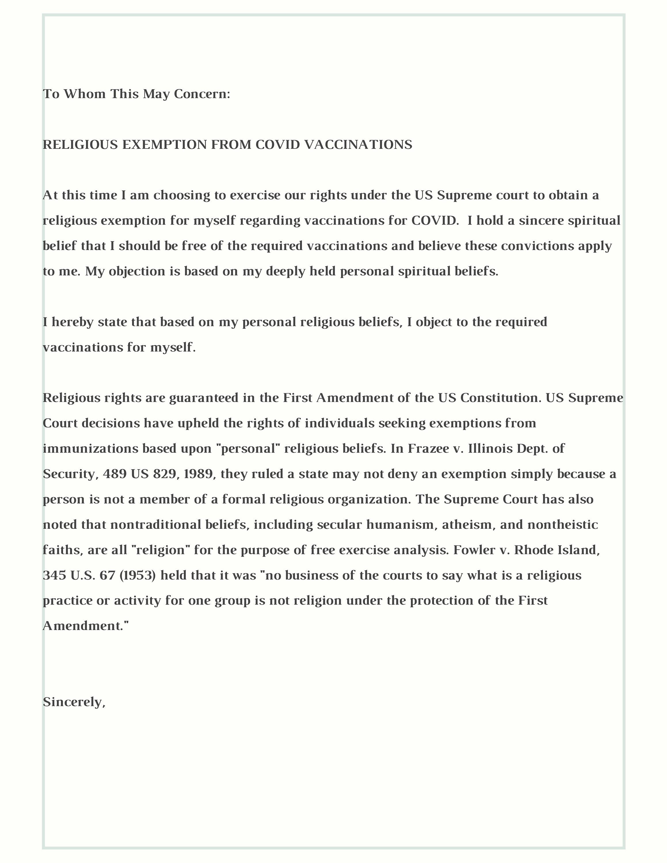 Religious Exemption Letter for COVID Vaccinations - Etsy