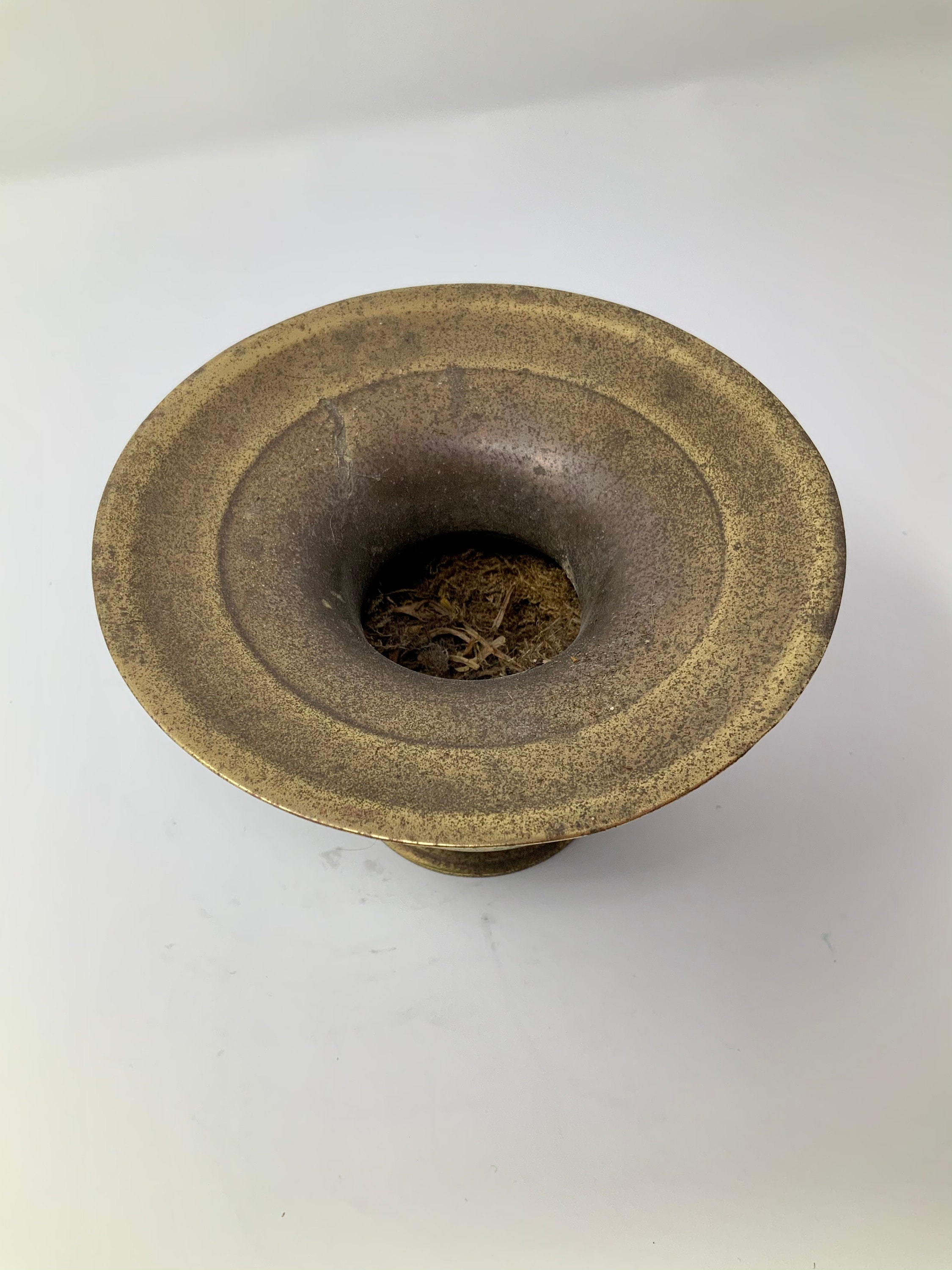 Antique Brass Spittoon With Great Patina Still Contains Moss and Wood ...