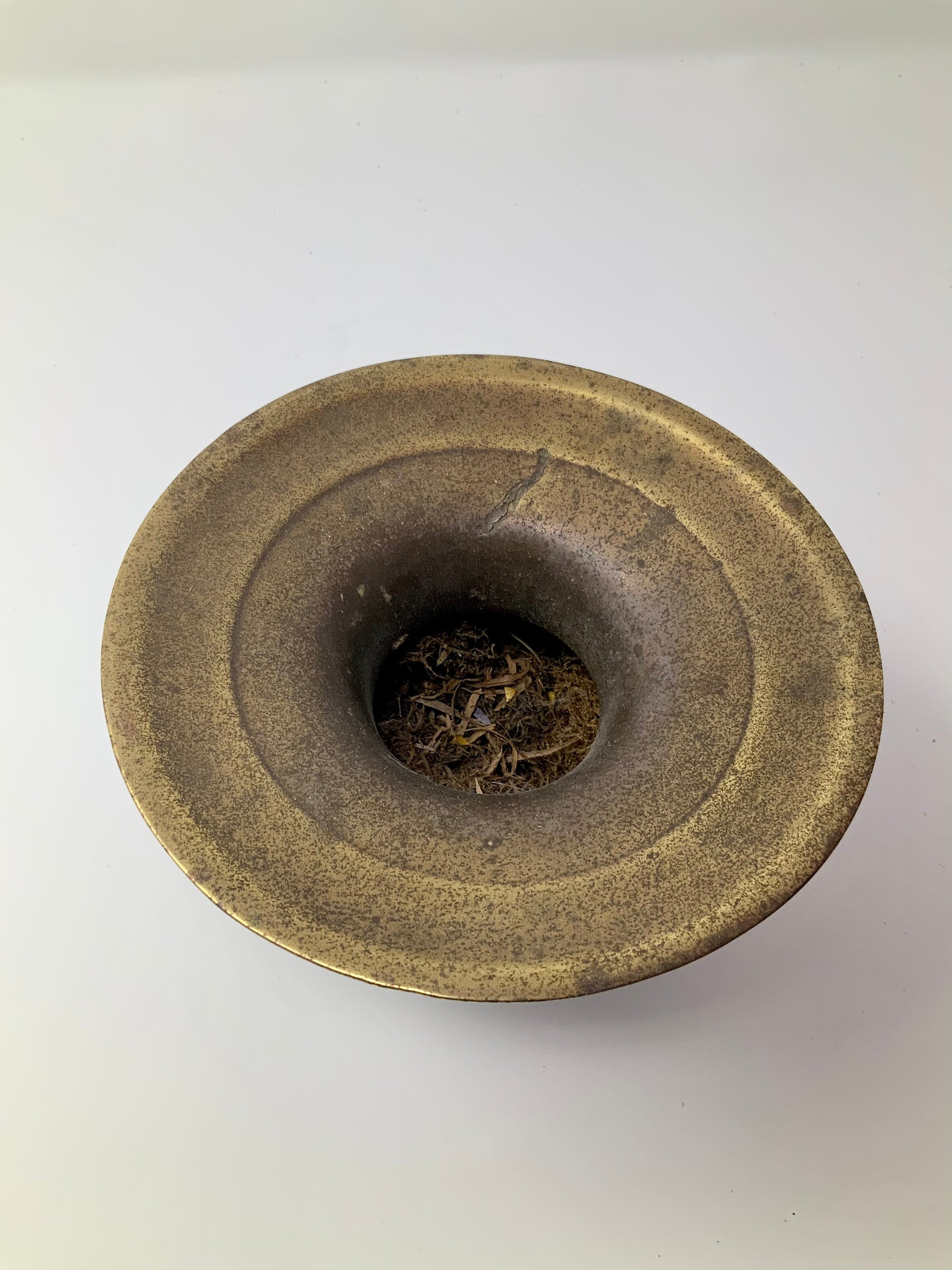 Antique Brass Spittoon With Great Patina Still Contains Moss and Wood ...