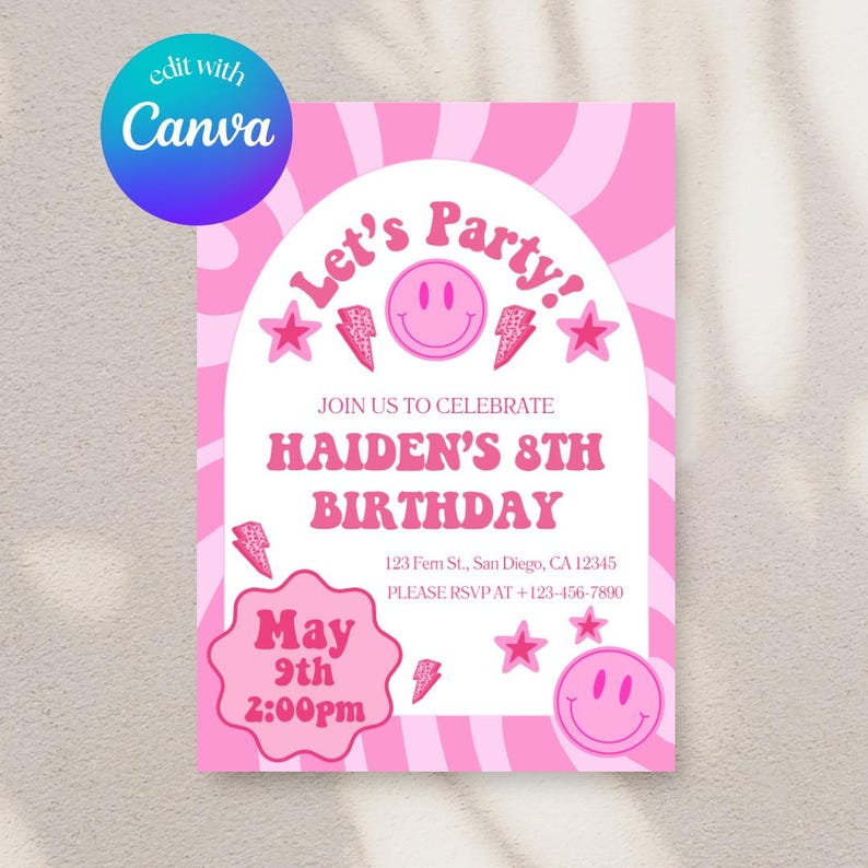 Preppy Birthday Invite Digital Download - Etsy