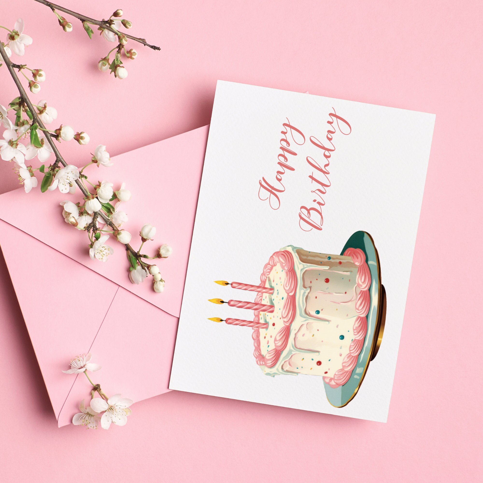 Printed Birthday Card Happy Birthday Card Blank Card Greeting Cards ...