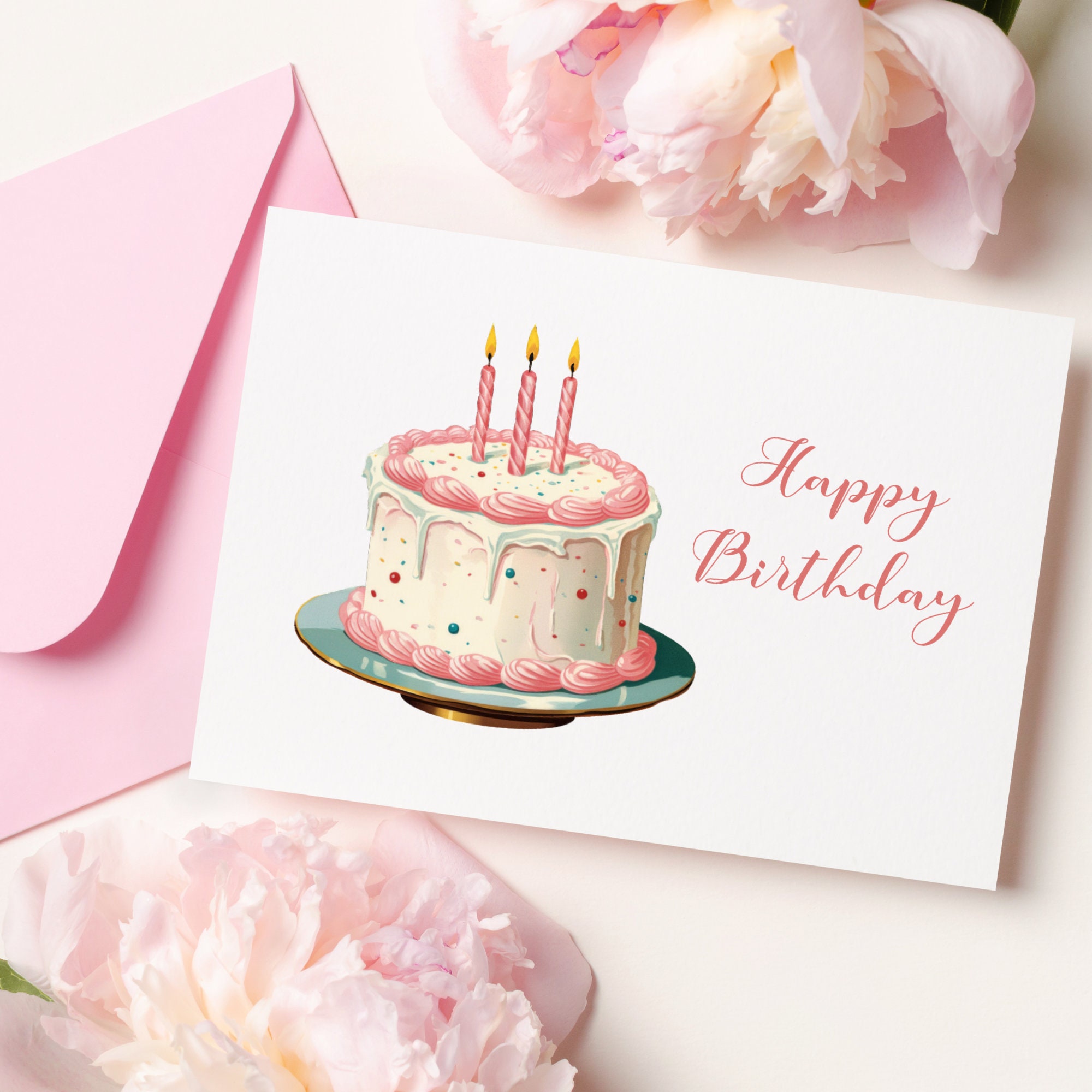 Printed Birthday Card Happy Birthday Card Blank Card Greeting Cards ...