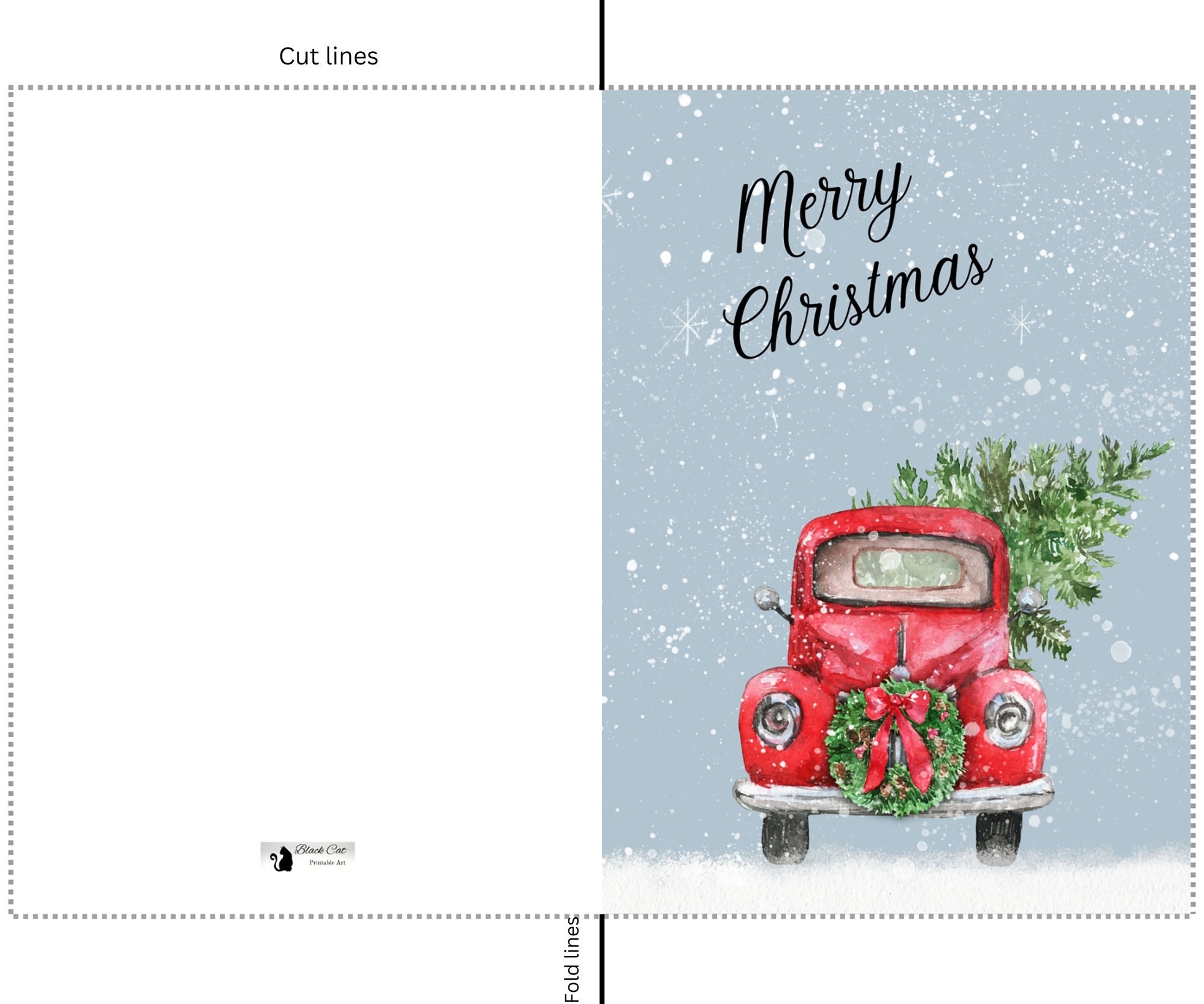 Printable Christmas Card With Red Truck Digital Download Printable Art ...
