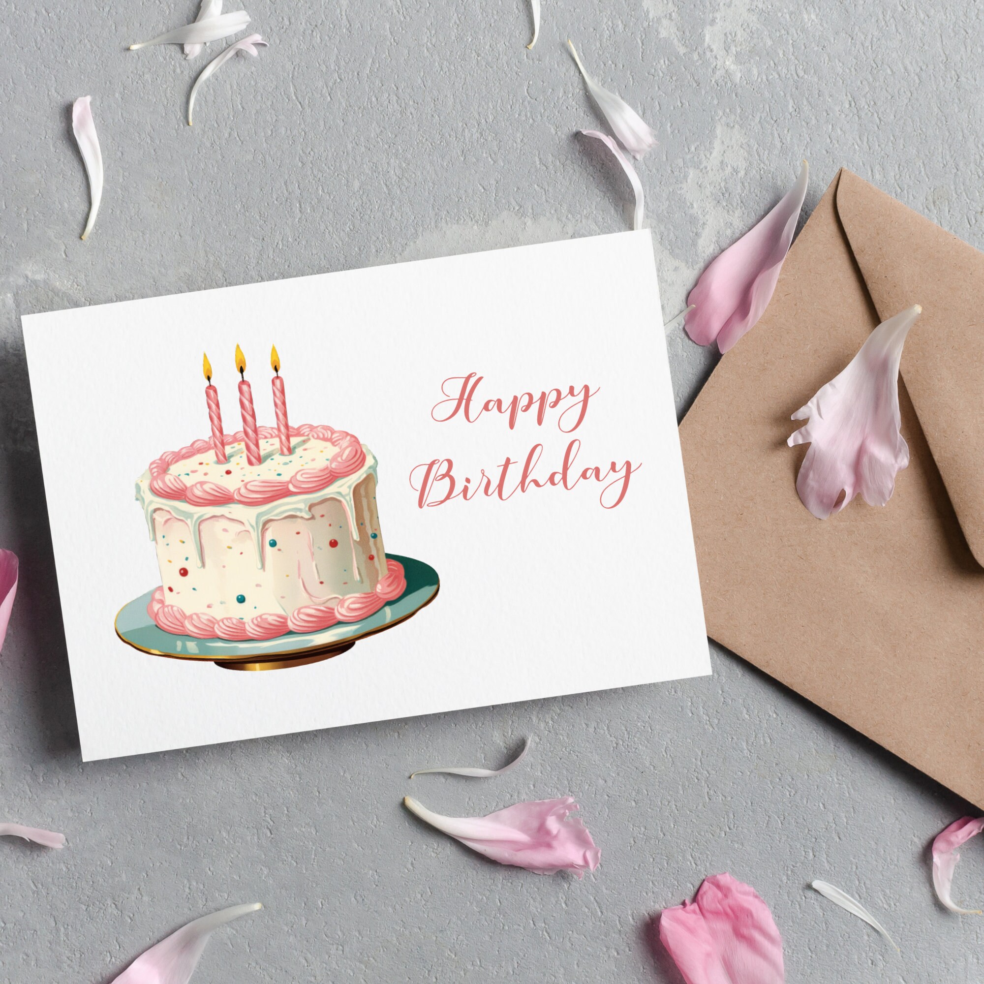 Printed Birthday Card Happy Birthday Card Blank Card Greeting Cards ...