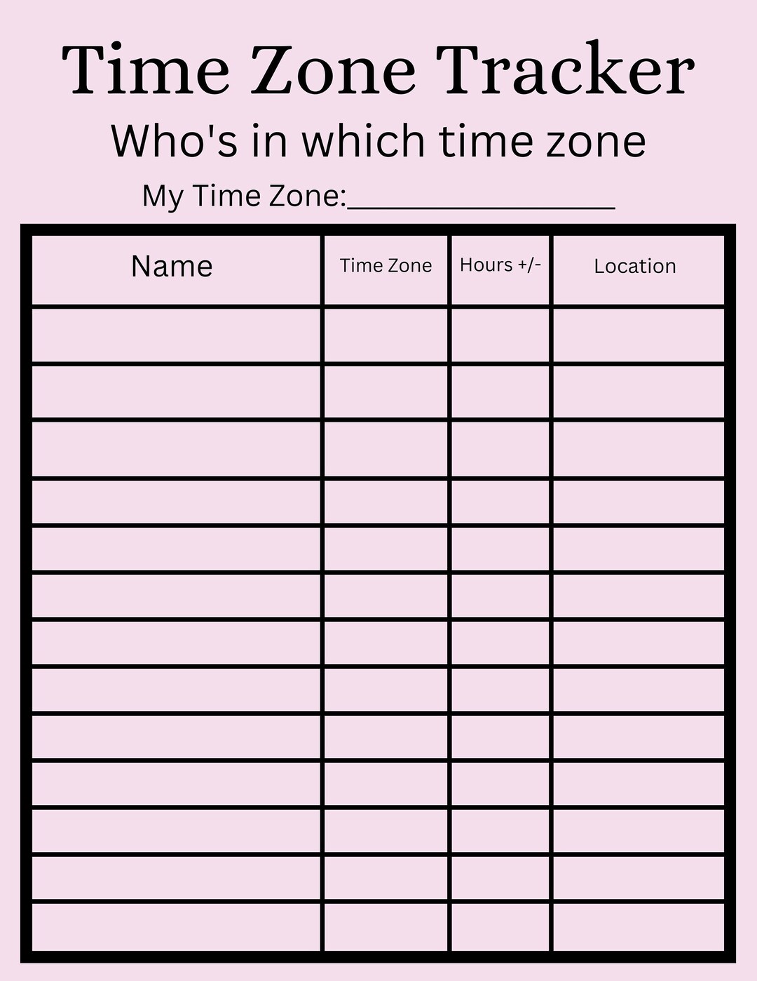 Timezone Tracker Digital Download to Track Which Timezones Your ...