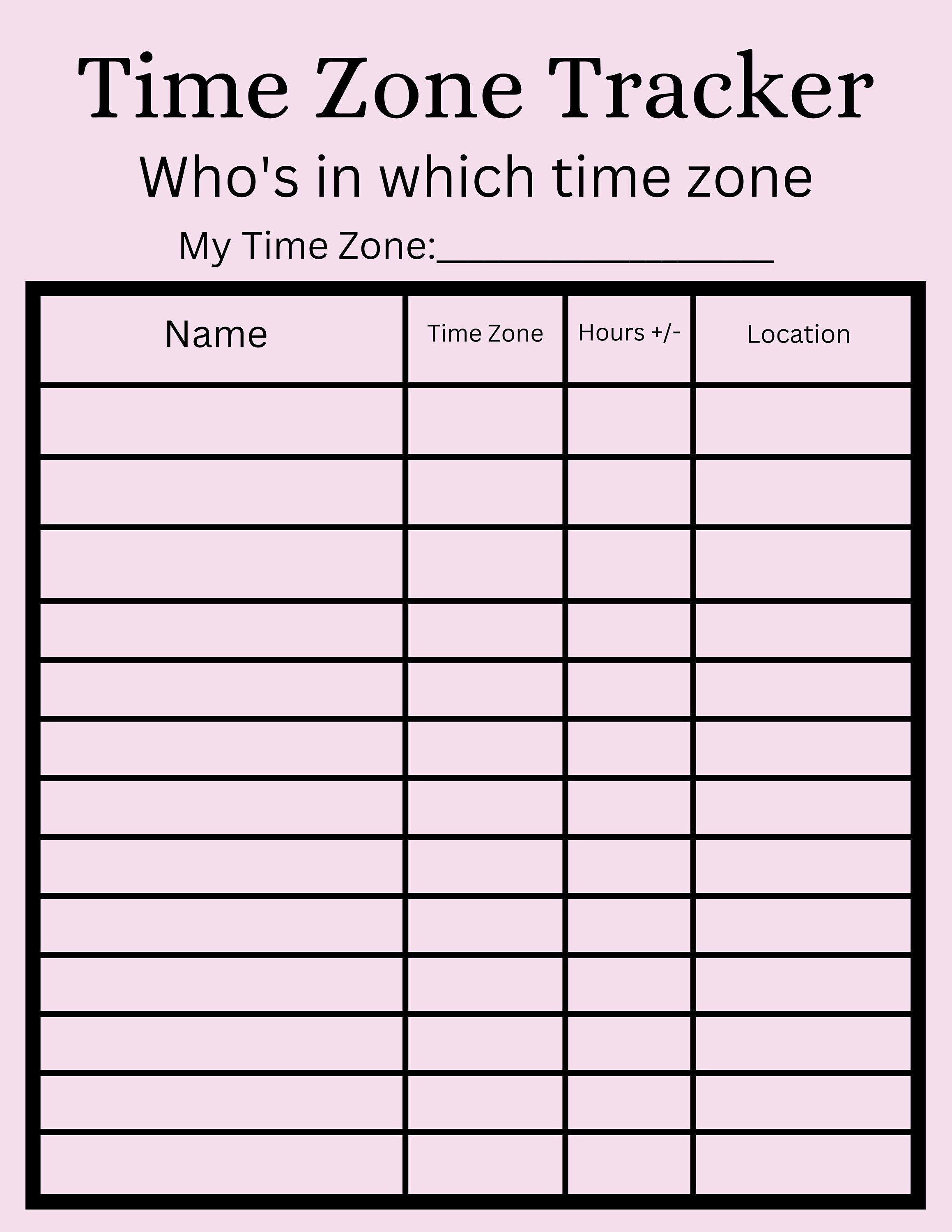 Timezone Tracker Digital Download to Track Which Timezones Your ...